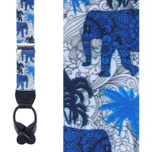 Trafalgar Paisley Elephant Silk Button End Suspenders - Blue