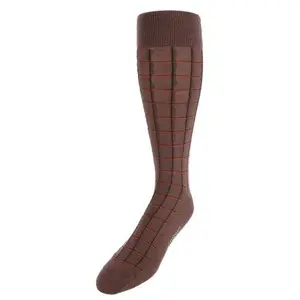 Trafalgar Oscar Windowpane Merino Wool Mid-calf Socks - Brown And Orange