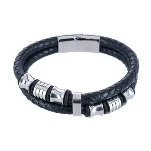 Trafalgar Silver And Leather Bracelet - Black And Silver