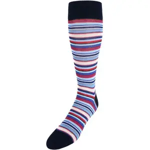 Trafalgar Brady Multi Stripe Mercerized Cotton Socks - Navy/ Blue/ Cream