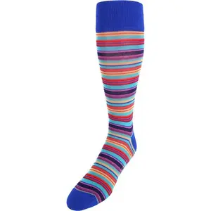 Trafalgar Brady Multi Stripe Mercerized Cotton Socks - Red, Yellow, Light Blue