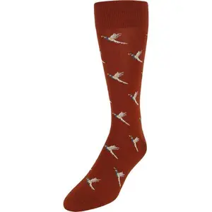 Trafalgar Birds Of A Feather Mercerized Cotton Mid-calf Socks - Whiskey