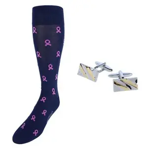 Trafalgar Rhodium And Gold Cufflinks With Patterned Mid-calf Socks - Silver