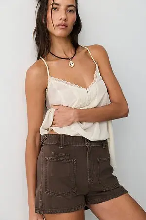 Free People We The Free Bettie Sailor Denim Shorts - Deep Chocolate