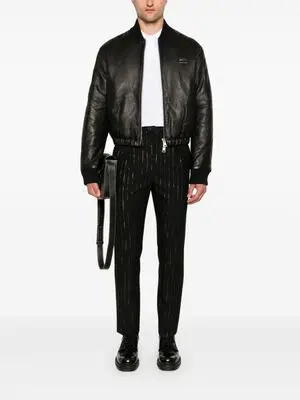 Ami Logo-plaque Leather Jacket - Black