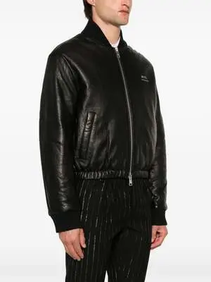 Ami Logo-plaque Leather Jacket - Black