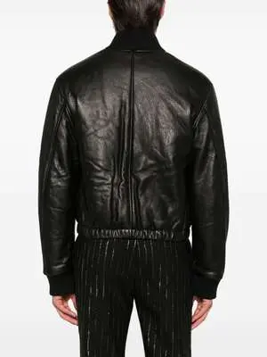 Ami Logo-plaque Leather Jacket - Black