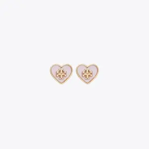 Tory Burch Forget Me Not Heart Stud Earrings - Tory Gold/pink