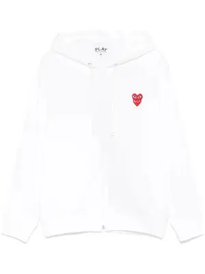 Play Comme Des Garcon Double Heart-patch Hoodie - White