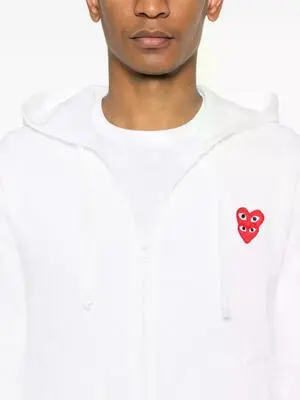 Play Comme Des Garcon Double Heart-patch Hoodie - White