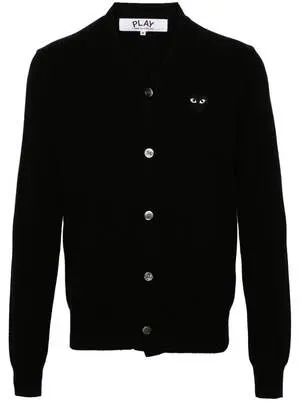 Play Comme Des Garcon Heart-patch Wool Cardigan - Black