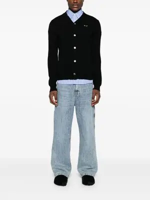 Play Comme Des Garcon Heart-patch Wool Cardigan - Black