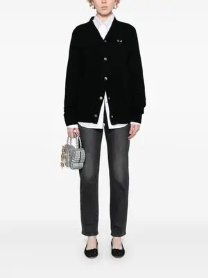 Play Comme Des Garcon Heart-patch Wool Cardigan - Black
