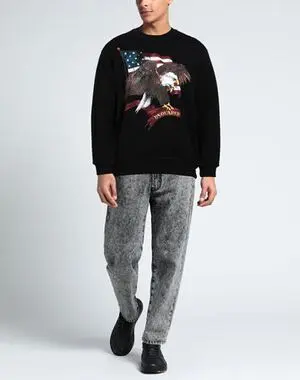 Dsquared2 Cotton Elastane Sweatshirt With Eagle And Flag Print - Black