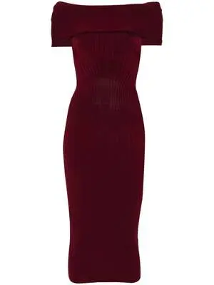 MUGLER Off-shoulder Knit Dress - Red