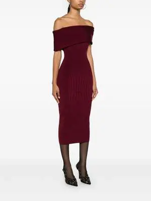 MUGLER Off-shoulder Knit Dress - Red