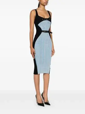 MUGLER Panelled Denim Midi Dress - Blue