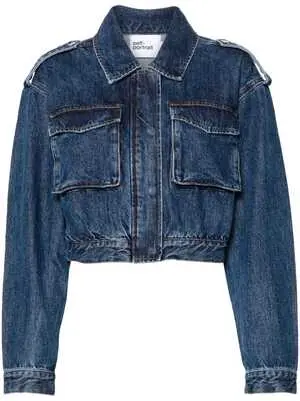 SELF-PORTRAIT Cropped Denim Jacket - Blue