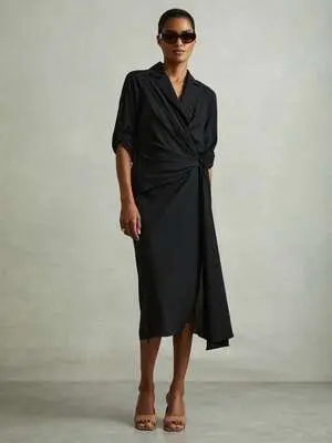 REISS Whitney Wrap Front Midi Dress