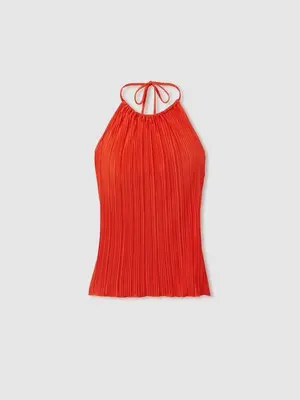 Good American Plisse Halter-neck Top - Red