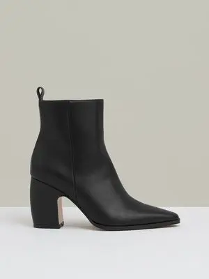REISS Amy Leather Block Heel Ankle Boots - Black