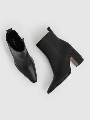 REISS Amy Leather Block Heel Ankle Boots - Black