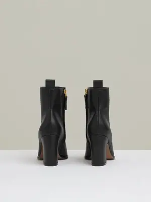 REISS Amy Leather Block Heel Ankle Boots - Black
