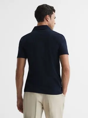 REISS Caspa Mercerised 100% Cotton Jersey Cuban Collar Shirt - Navy