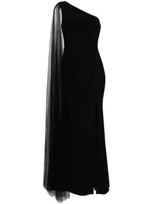 Marchesa One-shoulder Cape Gown