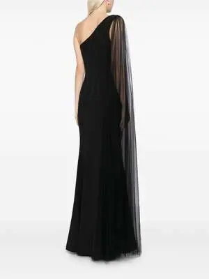 Marchesa One-shoulder Cape Gown