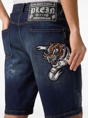 Philipp Plein Logo Denim Shorts