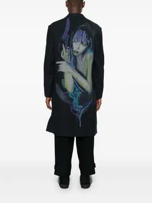 Yohji Yamamoto Graphic-print Mid-length Coat