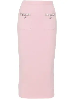 SELF-PORTRAIT Knitted Midi Skirt - Pink