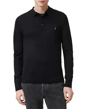 ALLSAINTS Mode Regular Fit Merino Wool Long Sleeve Polo Sweater - Black