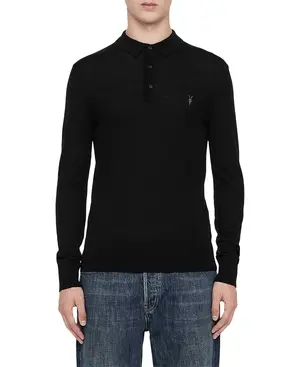 ALLSAINTS Mode Regular Fit Merino Wool Long Sleeve Polo Sweater - Black