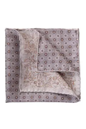 ELIZABETTA Pascaldouble Sided Silk Pocket Square For - Grey And Bronze