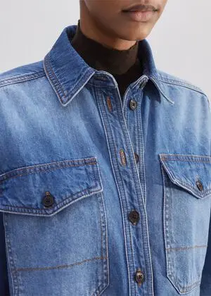 ME+EM Cut-off Denim Shirt - Mid Blue