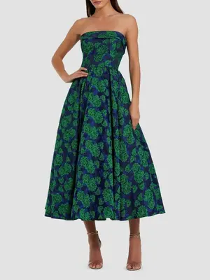 Mac Duggal Brocade Peony Strapless Cocktail Dress - Emerald Multi