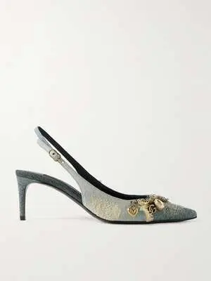 Dolce & Gabbana Embellished Denim Slingback Pumps