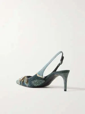 Dolce & Gabbana Embellished Denim Slingback Pumps