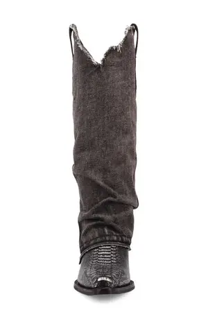 DINGO Denim And Snakeskin Knee High Boots - Black