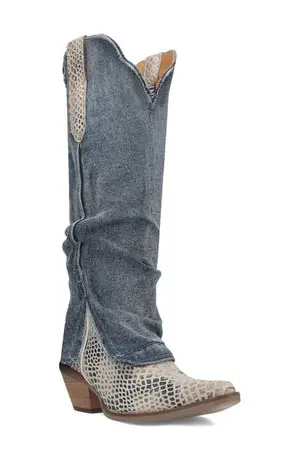 DINGO Denim And Snakeskin Knee High Boots