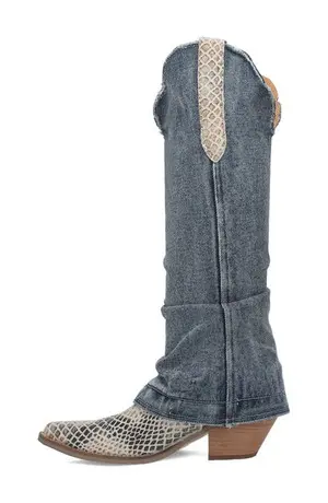 DINGO Denim And Snakeskin Knee High Boots