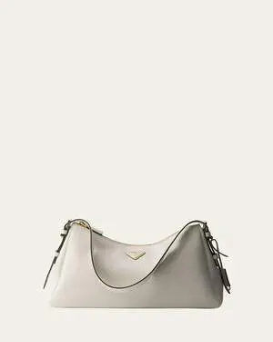 Prada Aimee Grain Leather Shoulder Bag - Bianco