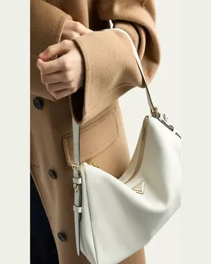 Prada Aimee Grain Leather Shoulder Bag - Nero