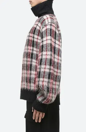 Helmut Lang Plaid Brushed Oversize Turtleneck Sweater - Medium Black Check
