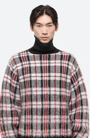 Helmut Lang Plaid Brushed Oversize Turtleneck Sweater - Medium Black Check