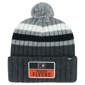 '47 Philadelphia Flyers Stack Patch Cuffed Knit Hat With Pom - Gray