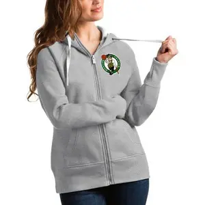 ANTIGUA Heathered Gray Boston Celtics Victory Full-zip Hoodie