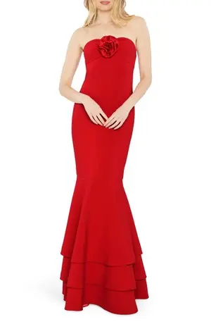 Likely Levi Rosette Strapless Gown - Scarlet